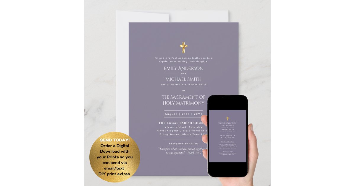 Mauve Catholic Nuptial Mass Wedding Invitation | Zazzle