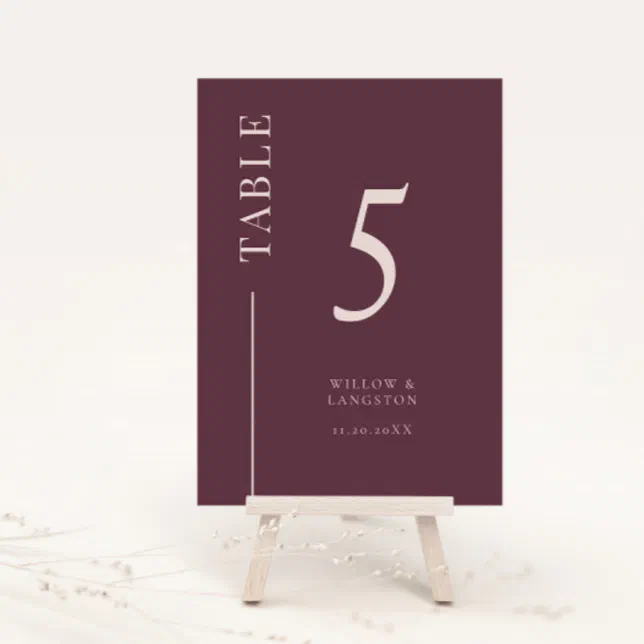Mauve Clean Line Wedding Table Number | Zazzle