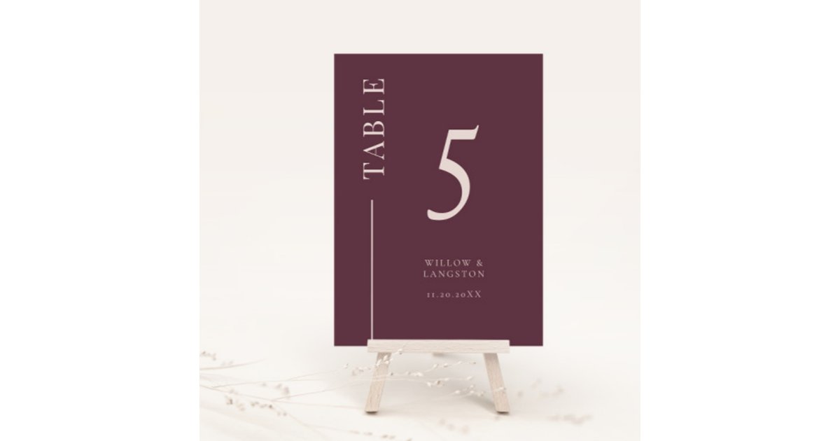 Mauve Clean Line Wedding Table Number | Zazzle