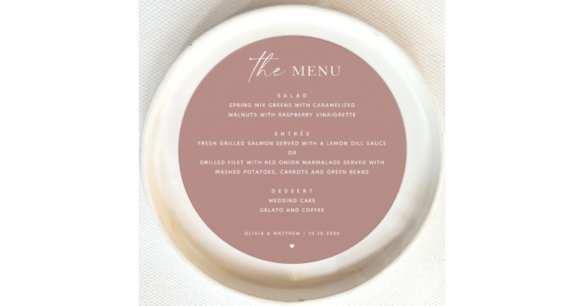 Mauve Dusty Rose Fall Wedding | Minimalist Round Menu | Zazzle