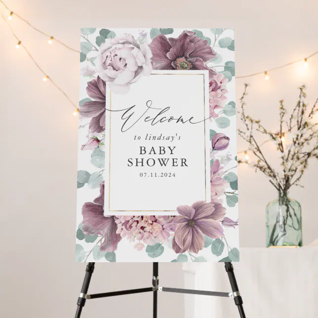 Mauve Floral Any Shower Welcome Sign | Zazzle