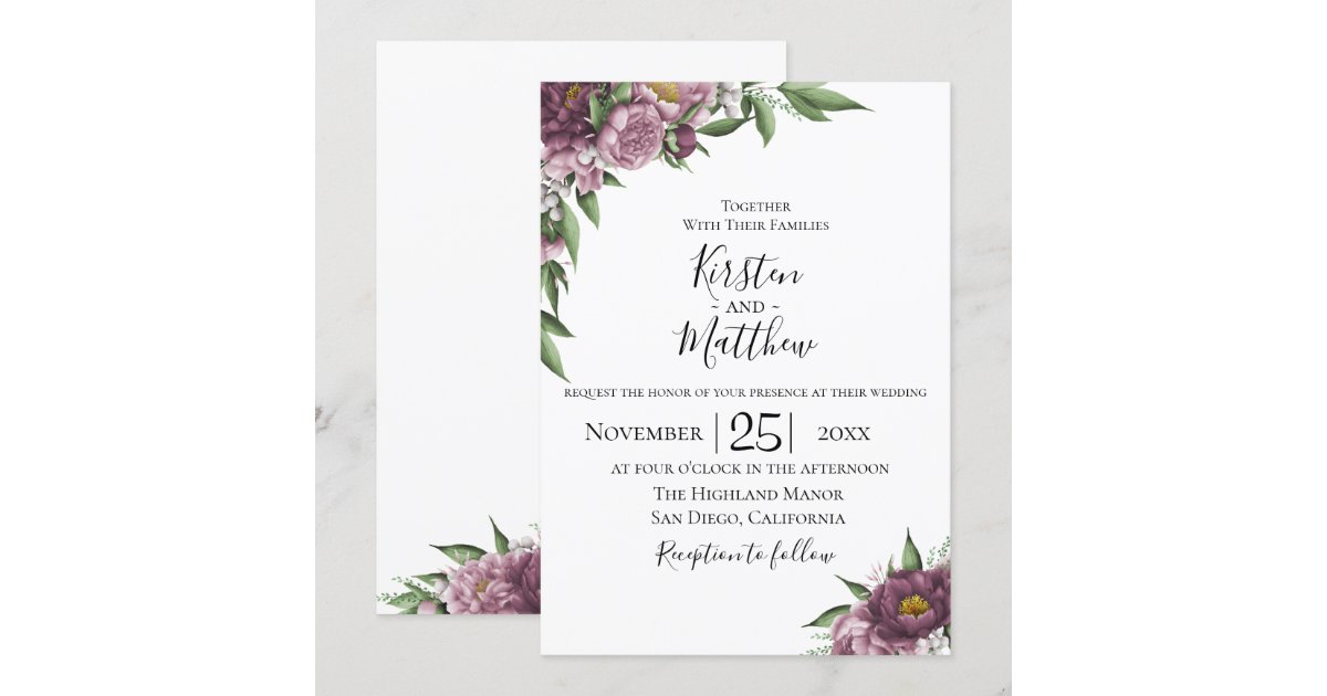 Mauve Floral Wedding Invitation | Zazzle