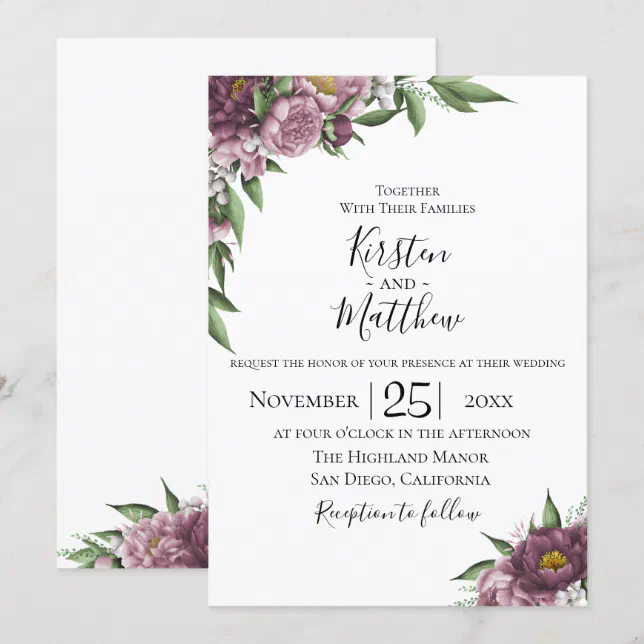 Mauve Floral Wedding Invitation | Zazzle