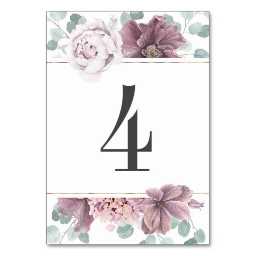 Mauve Floral Wedding Table Number | Zazzle