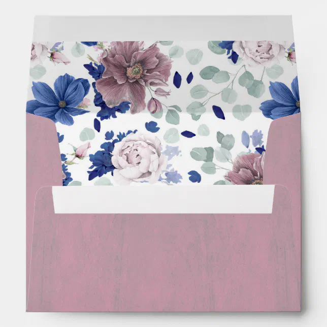 Mauve Flowers and Navy Blue Flowers Elegant Envelope | Zazzle