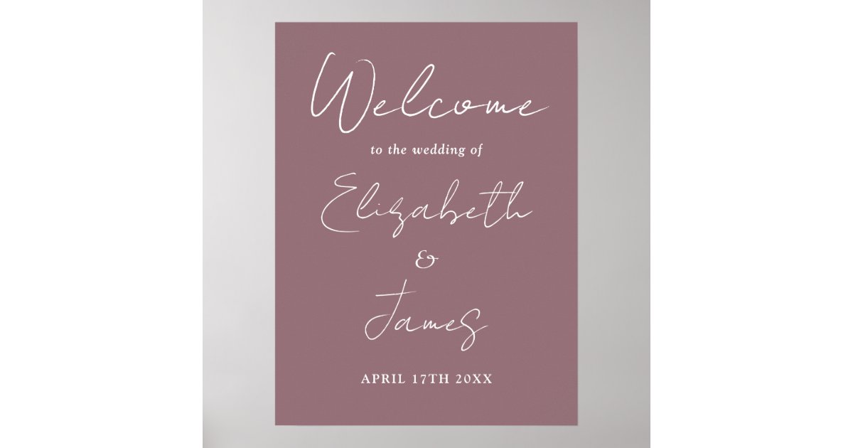 Mauve Minimalist Script Wedding Welcome Sign | Zazzle