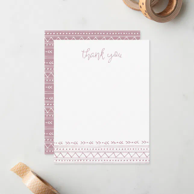Mauve Modern Boho Thank You Note Card | Zazzle