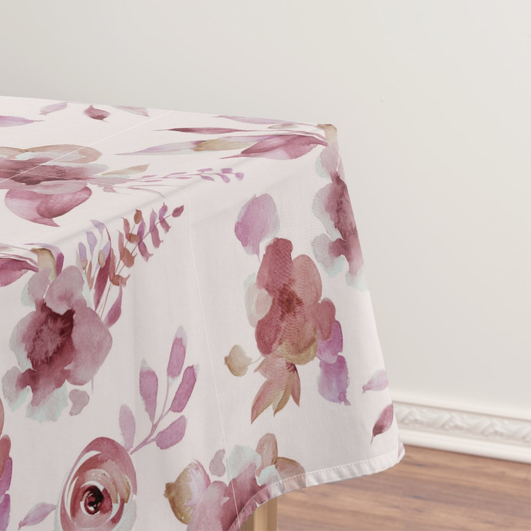 Mauve Pink Elegant Floral Chic Girl's Baby Shower Tablecloth | Zazzle
