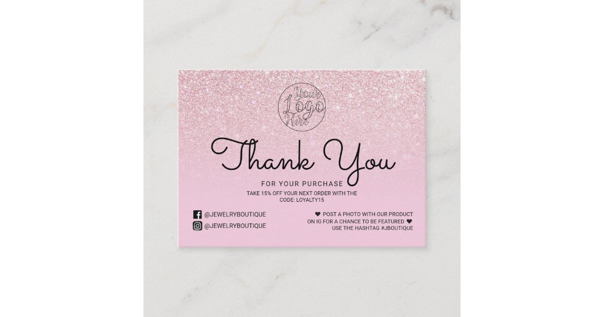 Mauve Pink Glitter Ombre Customer Thank You Business Card | Zazzle