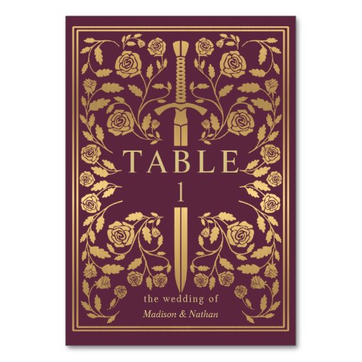 Mauve Royal Medieval Sword Wedding Table Number | Zazzle