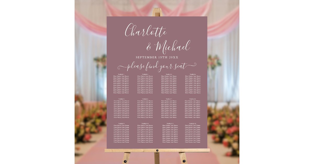 Mauve Signature Script Wedding Seating Chart Foam Board | Zazzle