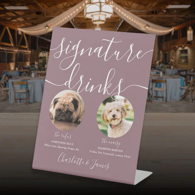 Mauve Wedding Pet Dog Signature Drinks Pedestal Sign | Zazzle