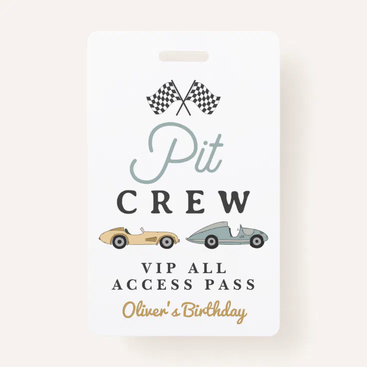 MAVERICK Race Car Birthday Party Pit Crew VIP Pass Badge | Zazzle