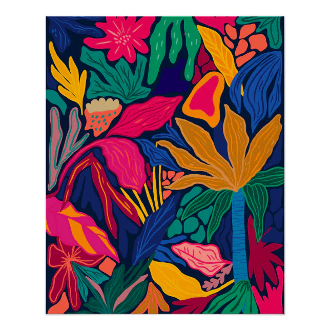 Maximalist bright colorful floral pattern wall poster | Zazzle