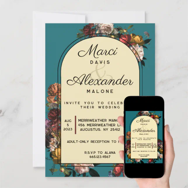 Maximalist Jewel Toned Wedding Invitation | Zazzle