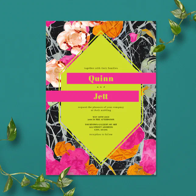 Maximalist Modern Marble Floral Wedding Invitation | Zazzle