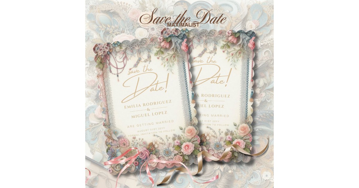 Maximalist Save The Date Vintage Floral Scrapbook Invitation | Zazzle
