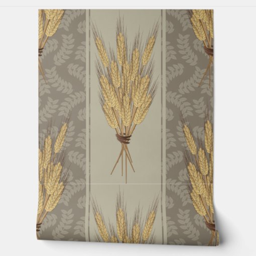 Maximalist Wheat and Leaves Pattern - Greige Beige Wallpaper | Zazzle
