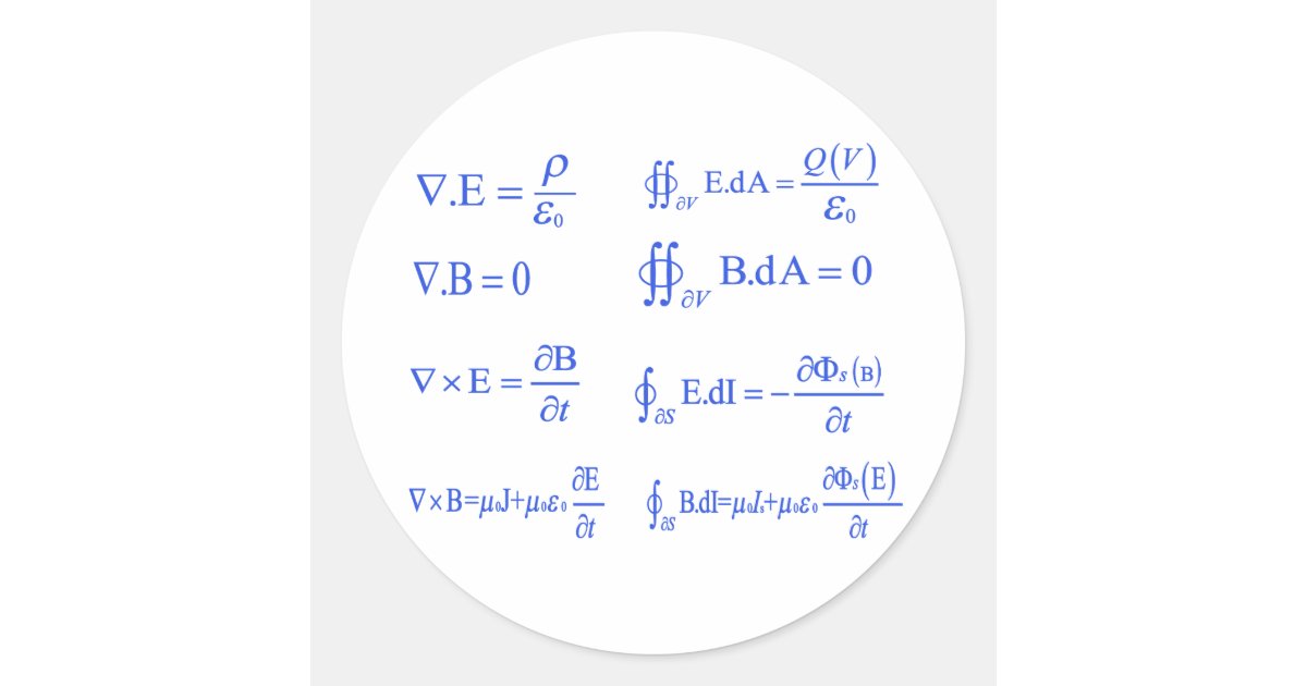 maxwell physics equation classic round sticker | Zazzle