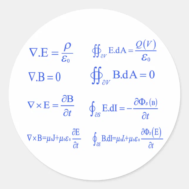 maxwell physics equation classic round sticker | Zazzle