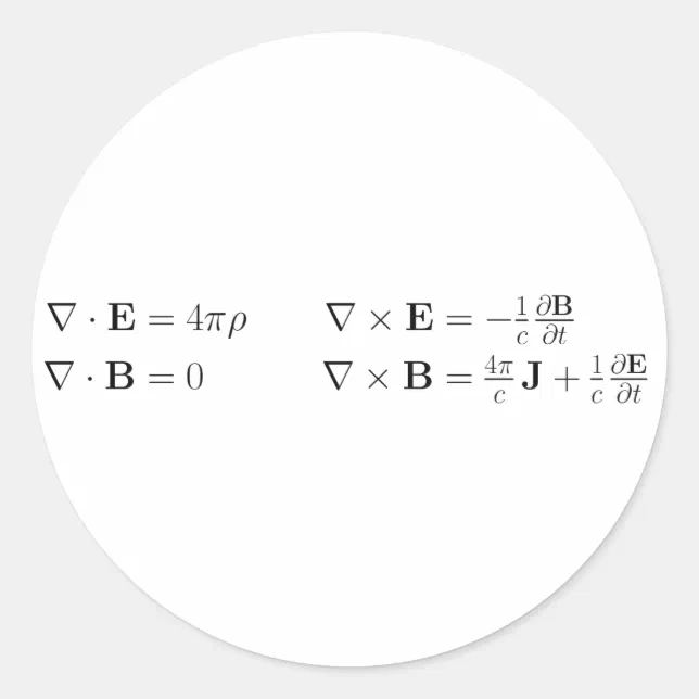 Maxwell's equations, differential form, cgs classic round sticker | Zazzle