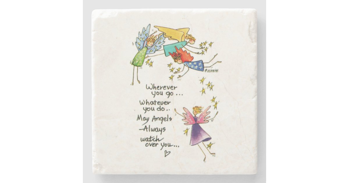 "May Angels Always Watch Over You" poem Stone Coaster | Zazzle