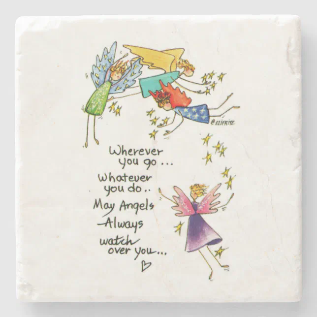 "May Angels Always Watch Over You" poem Stone Coaster | Zazzle