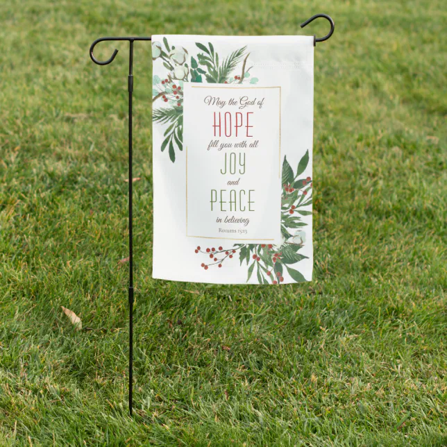 May God Fill you with Joy & Peace Cotton Greenery Garden Flag | Zazzle