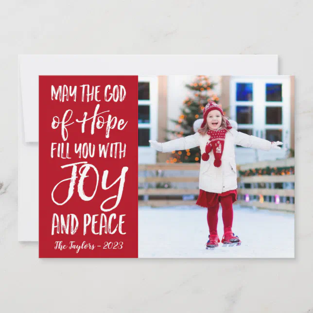 May the God of Hope Joy Peace Christmas Photo Card | Zazzle