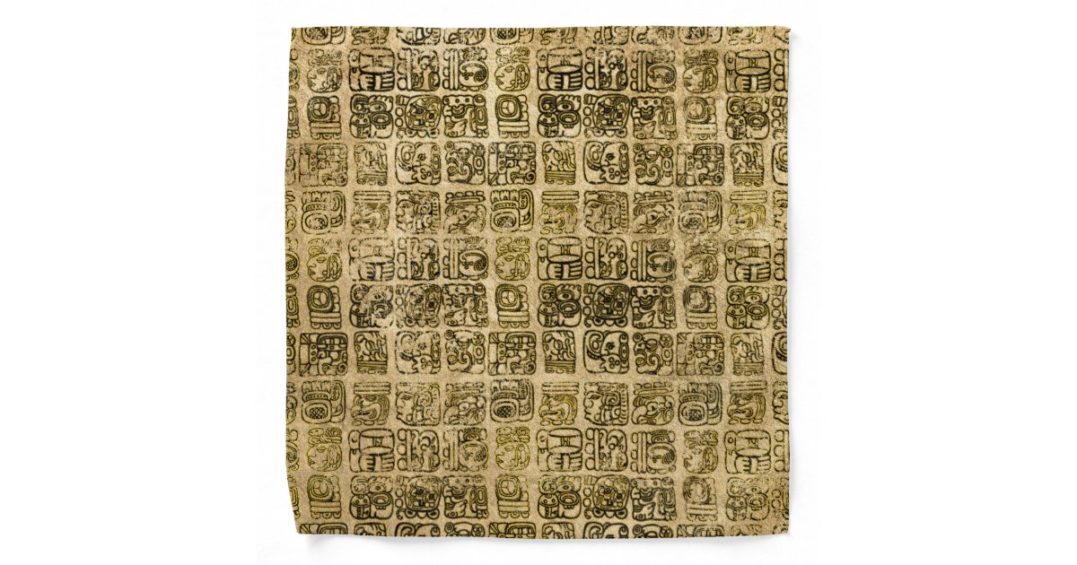 Mayan and aztec glyphs gold on vintage texture bandana | Zazzle
