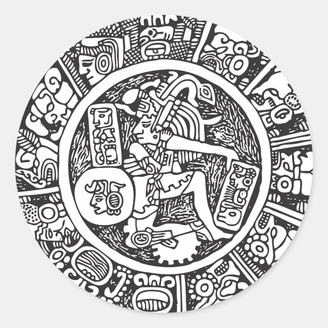 Mayan circle, Mexican hieroglyph(Maya) Classic Round Sticker | Zazzle