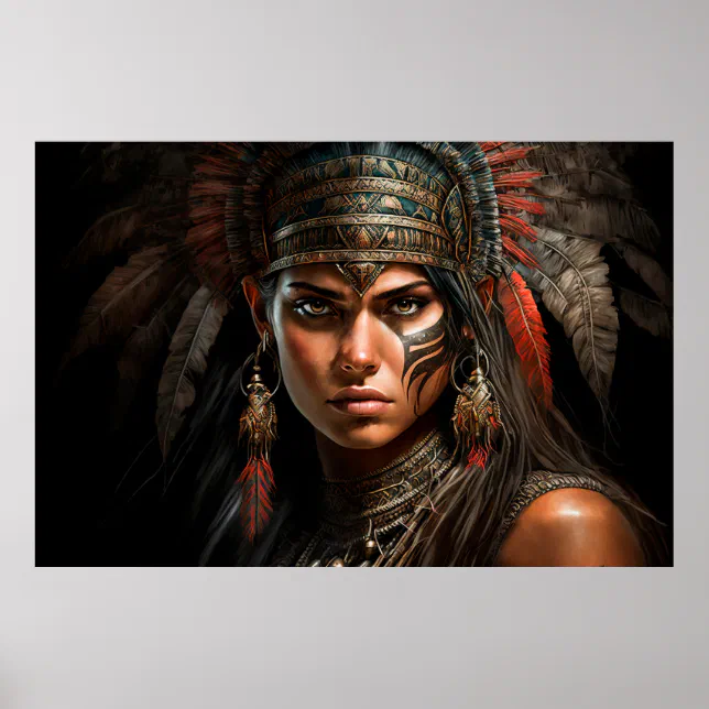 Mayan Warrior Princess Portrait Oil Painting Poster | Zazzle
