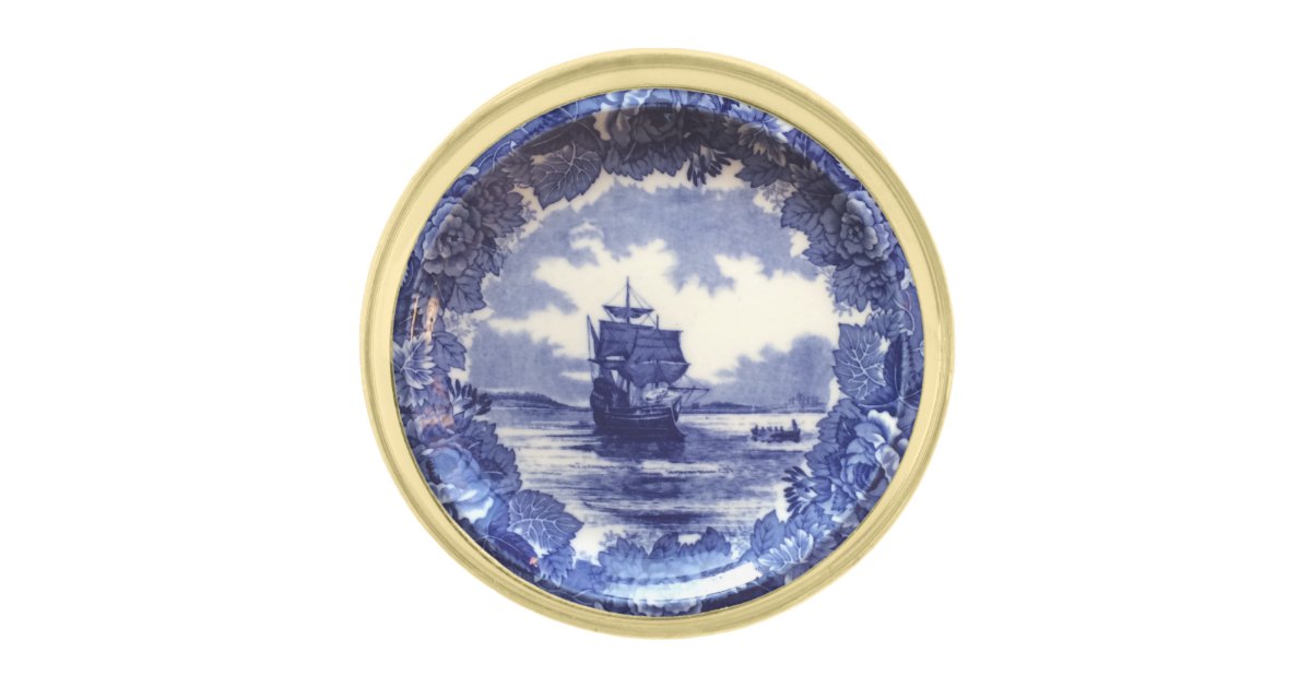 Mayflower Lapel Pin Round and Gold Plated Wedgwood | Zazzle
