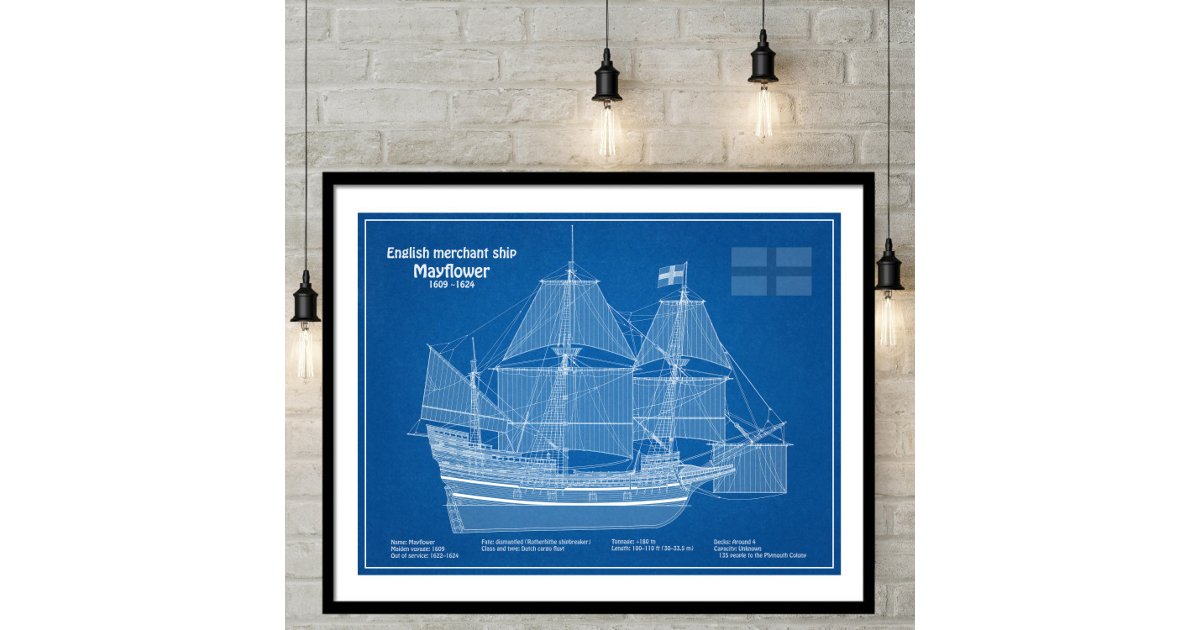 Mayflower - Ship Blueprint Plans ABD Poster | Zazzle