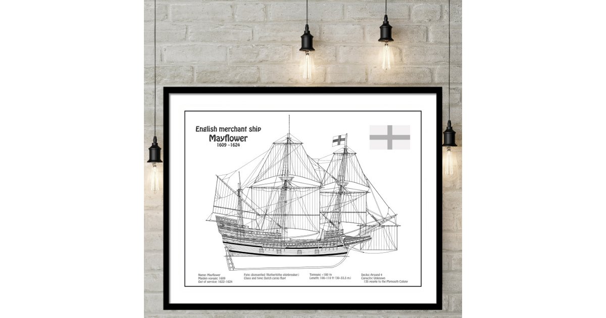 Mayflower - Ship Blueprint Plans BD Poster | Zazzle