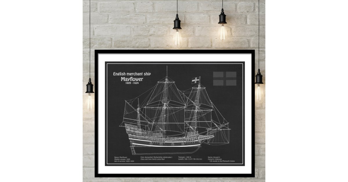 Mayflower - Ship Blueprint Plans PD Poster | Zazzle
