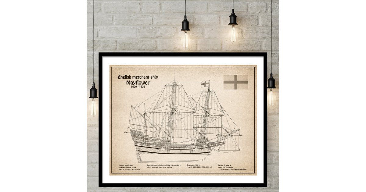 Mayflower - Ship Blueprint Plans SD Photo Print | Zazzle