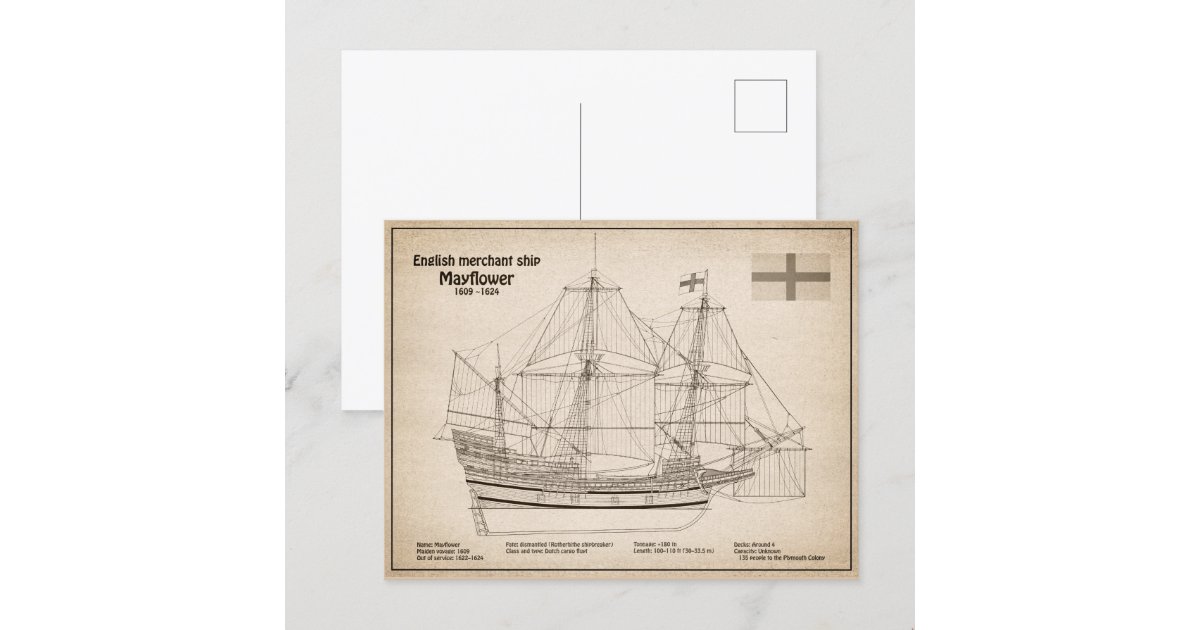 Mayflower - Ship Blueprint Plans SD Postcard | Zazzle