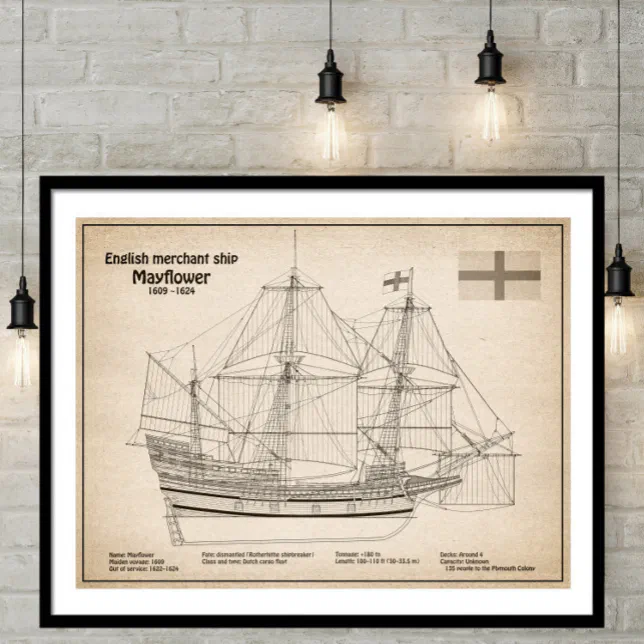 Mayflower - Ship Blueprint Plans SD Poster | Zazzle