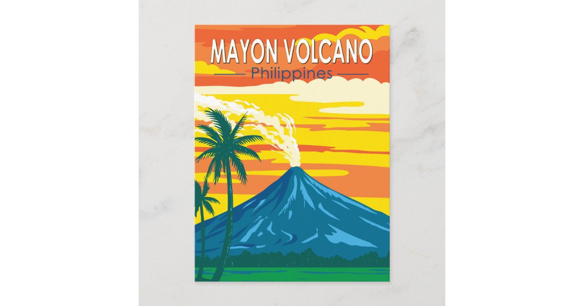 Mayon Volcano Philippines Travel Art Vintage Postcard | Zazzle