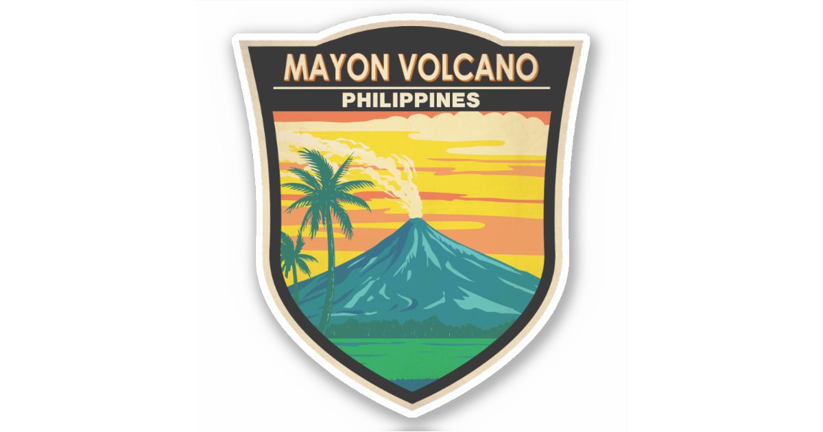 Mayon Volcano Philippines Travel Art Vintage Sticker | Zazzle
