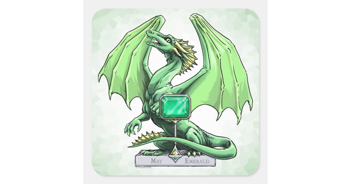 May's Birthstone Dragon: Emerald Square Sticker | Zazzle