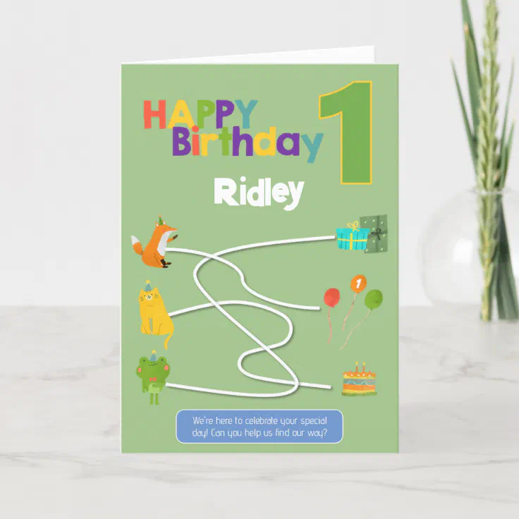 Maze Activity 1st Birthday Card - Animals Trace | Zazzle