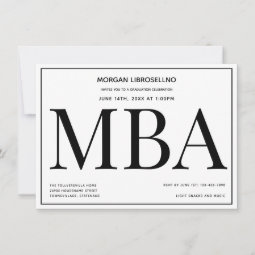 MBA degree Black White Graduation Party Invitation | Zazzle