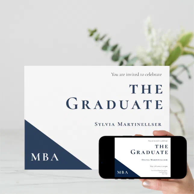 MBA Degree Blue White Graduation Party Invitation | Zazzle