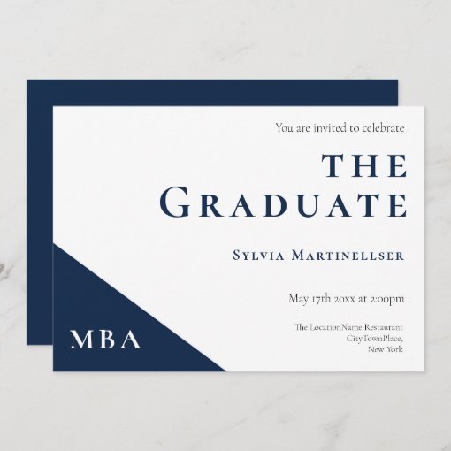 MBA Degree Blue White Graduation Party Invitation | Zazzle