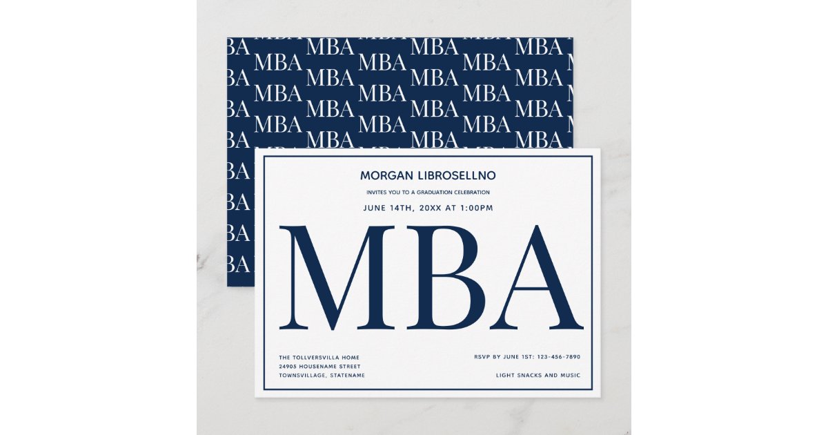 MBA degree Blue White Graduation Party Invitation | Zazzle
