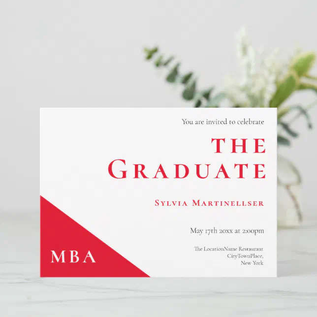 MBA Degree Red White Graduation Party Invitation | Zazzle