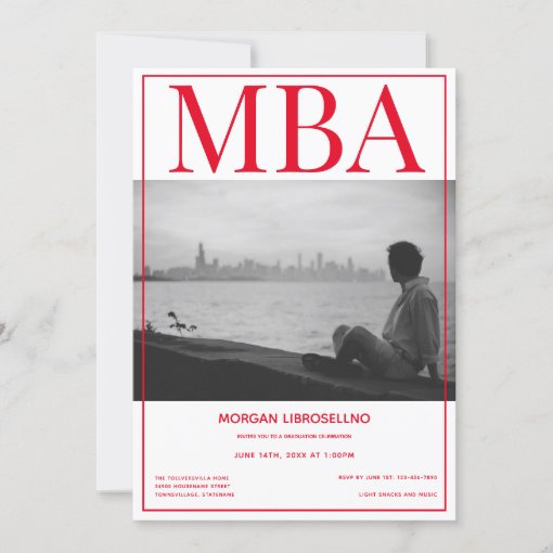 MBA degree White Red Photo Graduation Party Invitation | Zazzle