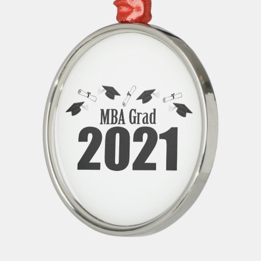 MBA Grad 2021 Caps And Diplomas (Black) Metal Ornament | Zazzle